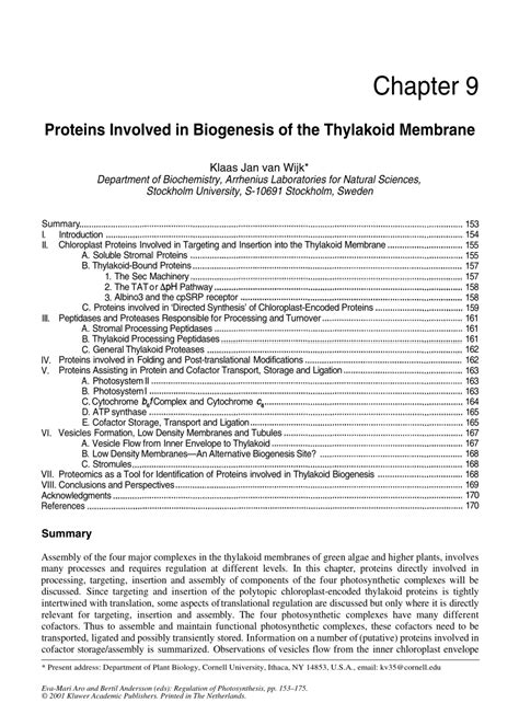 Pdf Proteins Involved In Biogenesis Of The Thylakoid Membrane