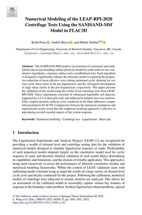 Pdf Numerical Modeling Of The Leap Rpi 2020 Centrifuge Tests Using The Sanisand Msf Model In