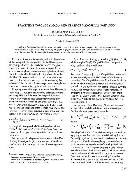 Pdf Space Time Topology And A New Class Of Yang Mills Instanton