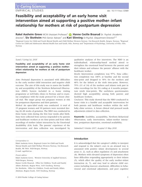 Pdf Feasibility And Acceptability Of An Early Home Visit Intervention Aimed At Supporting A