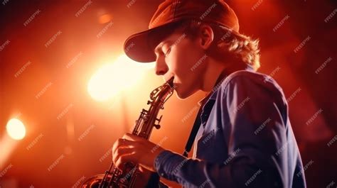 Premium Ai Image A Cool Teenager Blowing Into A Saxophone Fingers