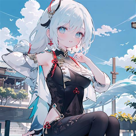 Shenhe Upper Body Smile Blush Outdoors Seaart Ai