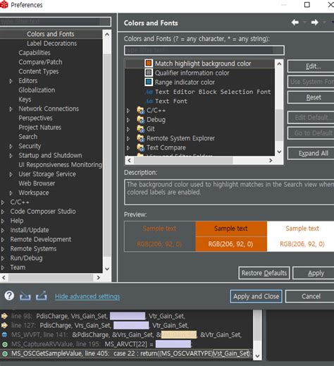 ccs tms320f28335 ccs v9 2 highlight color bug in search results