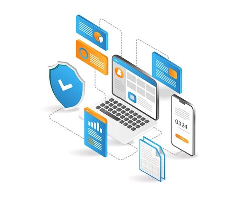 A Ilustração 3d Isométrica Plana Maximiza A Segurança Do Aplicativo Da
