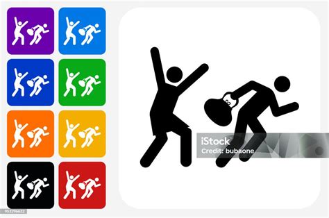 小偷圖示方形按鈕設置向量圖形及更多盜竊 犯罪圖片 盜竊 犯罪 圖示 手袋 Istock