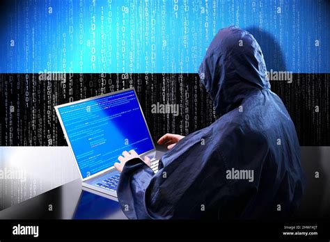 Anonymous Hooded Hacker Flag Of Estonia Binary Code Cyber Attack