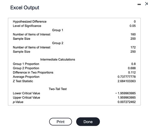 Solved The Accompanying Excel Output Contains The Results Of Chegg