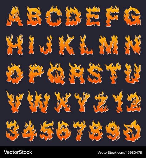 Cartoon Icons Set Of Orange Flaming Numbers Vector Image