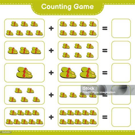 게임을 계산 슬리퍼의 수를 계산하고 결과를 작성합니다 교육 어린이 게임 인쇄 워크 시트 벡터 일러스트레이션 0명에 대한 스톡 벡터 아트 및 기타 이미지 Istock