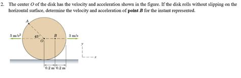 Solved The Center O Of The Disk Has The Velocity And Acceleration