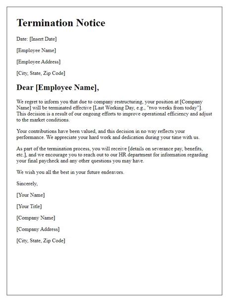 Letter Template For Employee Layoff Termination Notice Free Samples