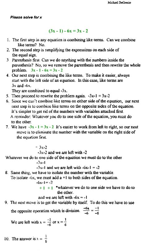 Solving A Linear Equation