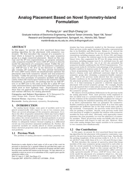Analog Placement Based On Novel Symmetry