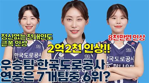우승 세터 이윤정 이번에도 8천만원 인상 정신없이 여행다디며 Fa계약한 전새얀도 큰폭 인상 그렇지만 팀은 가성비 갑 도로