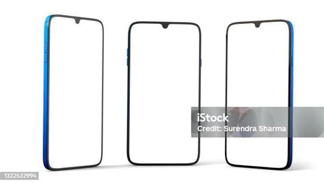 빈 화면이있는 파란색 스마트 폰 모형 흰색 배경에 격리 된 모바일 모형 3d 일러스트레이션 개체 그룹에 대한 스톡 사진 및 기타 이미지 Istock