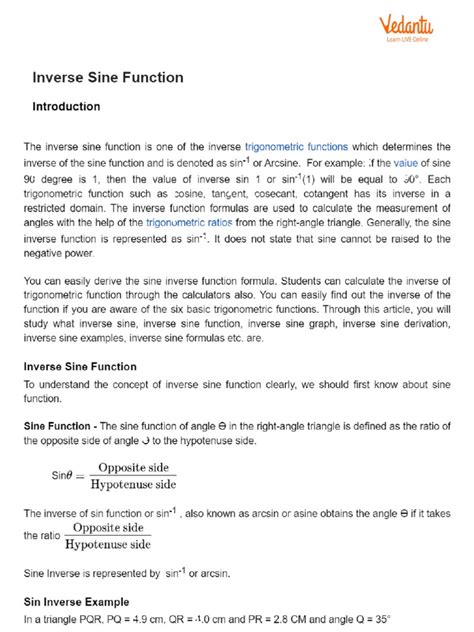 Inverse Sine Function Pdf