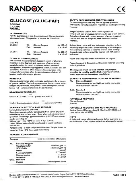 Randox Glucose Gluc Pap Pdf Glucose Hypoglycemia