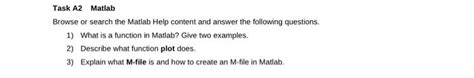 Solved Task A2 Matlab Browse Or Search The Matlab Help Chegg