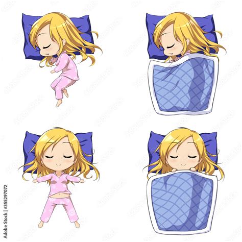 Set Cute Relaxed Sleeping Anime Girl Stock Illustration Adobe Stock