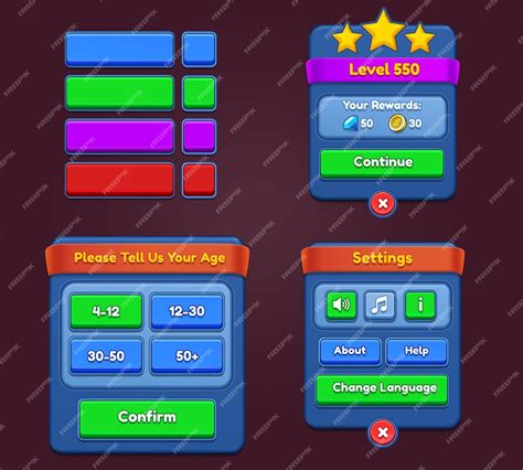 Premium Psd Modern Casual Game Ui Kit Popup Setting Popup Level Complete Game Interface 2d Games