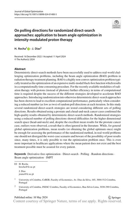 Pdf On Polling Directions For Randomized Direct Search Approaches Application To Beam Angle
