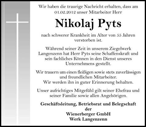 Traueranzeigen Von Nikolaj Pyts Trauernnde