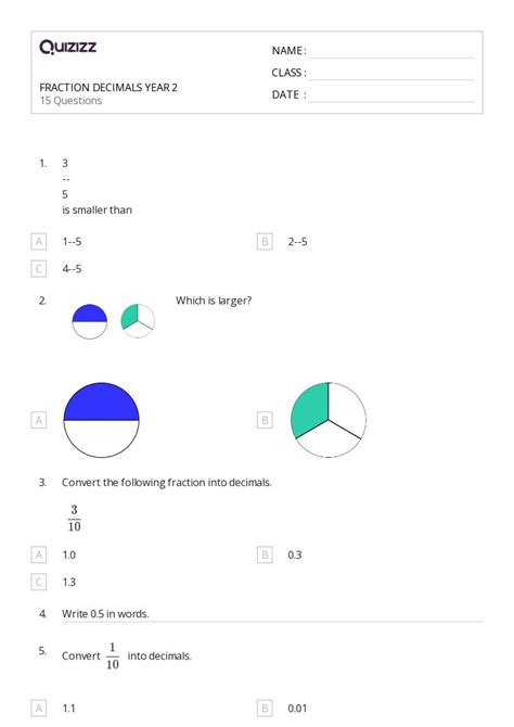 50 Converting Decimals And Fractions Worksheets For 2nd Year On