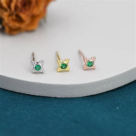 Extra Tiny Dotted Cluster Emerald Green Cz Stud Earrings By Silver Rain