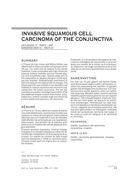 Pdf Invasive Squamous Cell Carcinoma Of The Conjunctiva