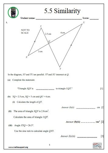 Igcse Topic 5 5 Similarity Calculator Questions Payhip