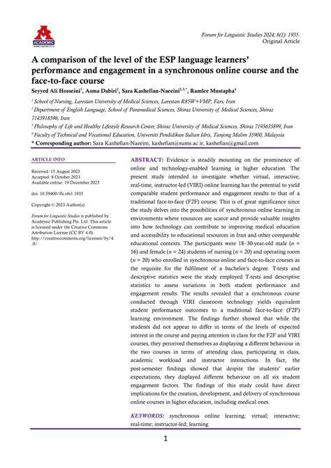Pdf A Comparison Of The Level Of The Esp Language Learners Performance And Engagement In A