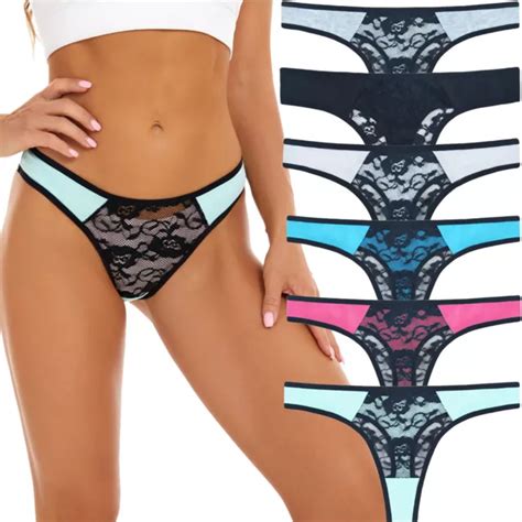 6er Pack Damen Tanga Spitze Slips Sexy G Strings Unterwäsche Dessous