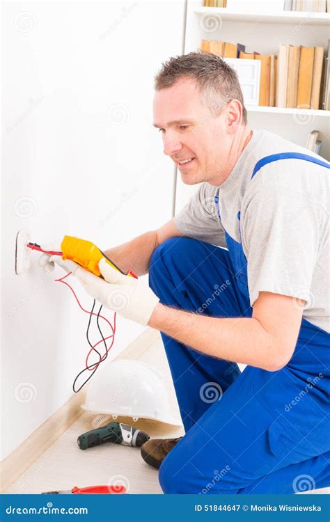 Electrician Checking Socket Stock Image Image Of Electrician