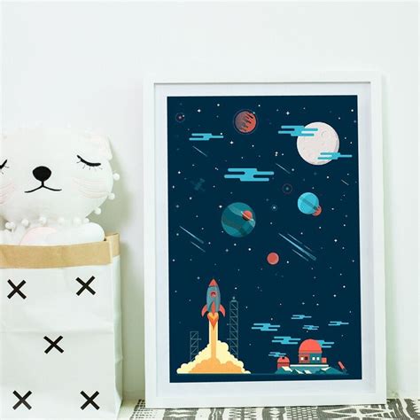 Space Theme Prints Planets Rocket Astronaut Cartoo Grandado