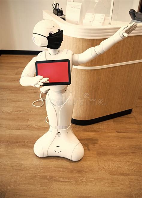 Futuristic Robot Assistant Innovative Technology In Protective Mask