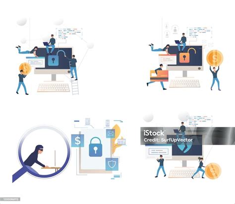 Set Of Cybercriminals Cracking Software Stock Illustration Download Image Now People Banner
