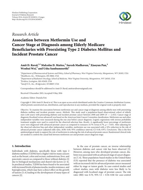 Pdf Association Between Metformin Use And Cancer Stage At Diagnosis