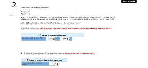 solved return to question the null and alternate hypotheses