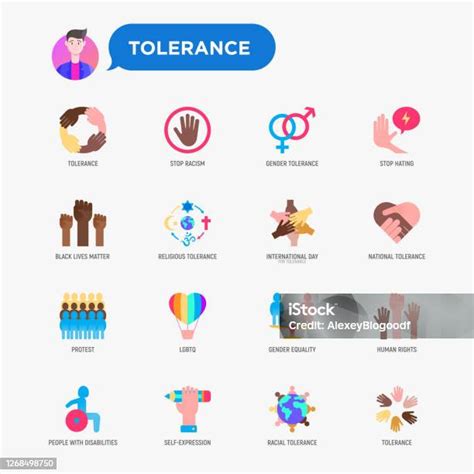 관용 평면 아이콘 세트 인종 차별 성 평등 흑인의 삶의 문제 항의 인권 Lgbtq 세계화 자기 표현 증오를 중지합니다 벡터