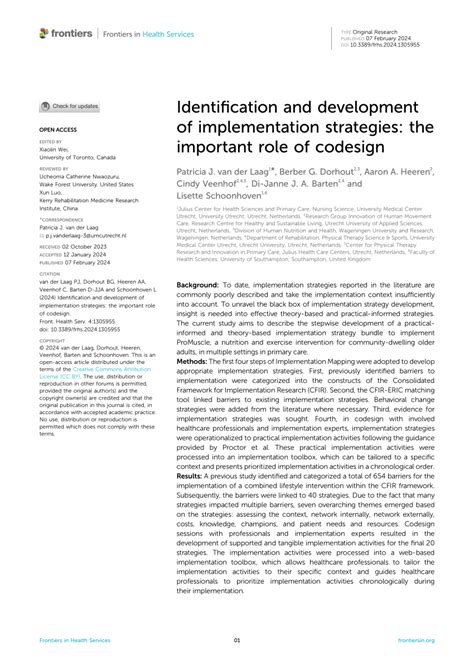 Pdf Identification And Development Of Implementation Strategies The Important Role Of Codesign