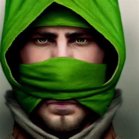 Portrait Of A Chad Programmer With Green Hood By Greg Stable