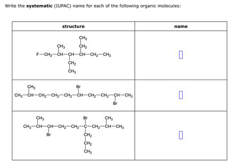 solved write the systematic iupac ﻿name for each of the