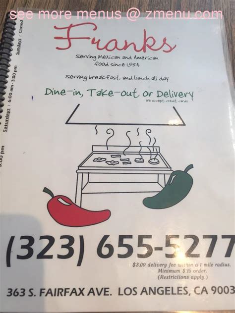Online Menu Of Franks Restaurant Restaurant Los Angeles California 90036 Zmenu