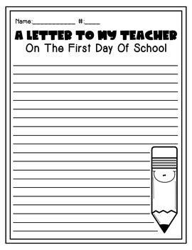 A Letter To My Teacher On The First Day Of School By Peanut Butter And