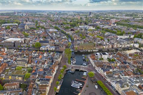 Aerial View Of Harbor In Leiden Cityscape Stock Photo
