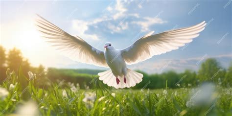 국제 평화의 날 푸른 하늘을 배경으로 날아가는 흰 비둘기 평화 기호 생성 Ai의 새 프리미엄 사진
