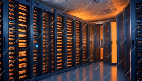 Server Racks In Computer Network Security Server Room Data Center D Render Dark Blue Premium