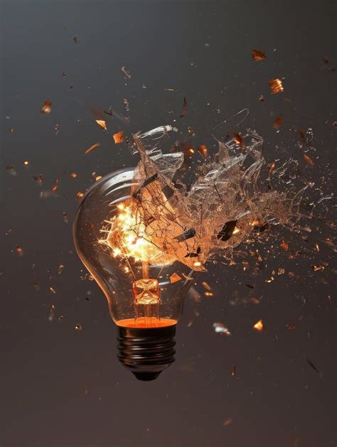 Exploding Light Bulb With Sparks And Fragments Flying In Dark Room