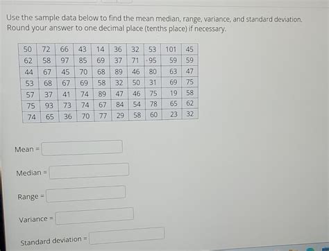 Solved Use The Sample Data Below To Find The Mean Median Chegg