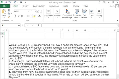 Solved Xd Calculating Rates Of Return Excel 민 X File Home